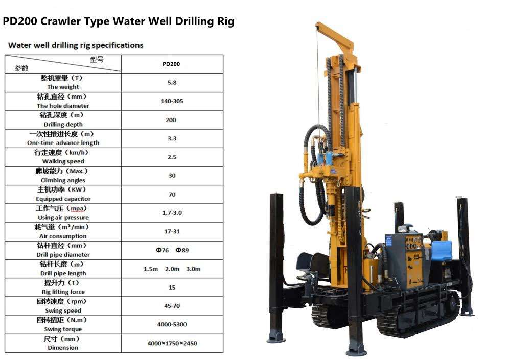 PD200 Crawler type water well drilling rig - DTH Drilling Machine